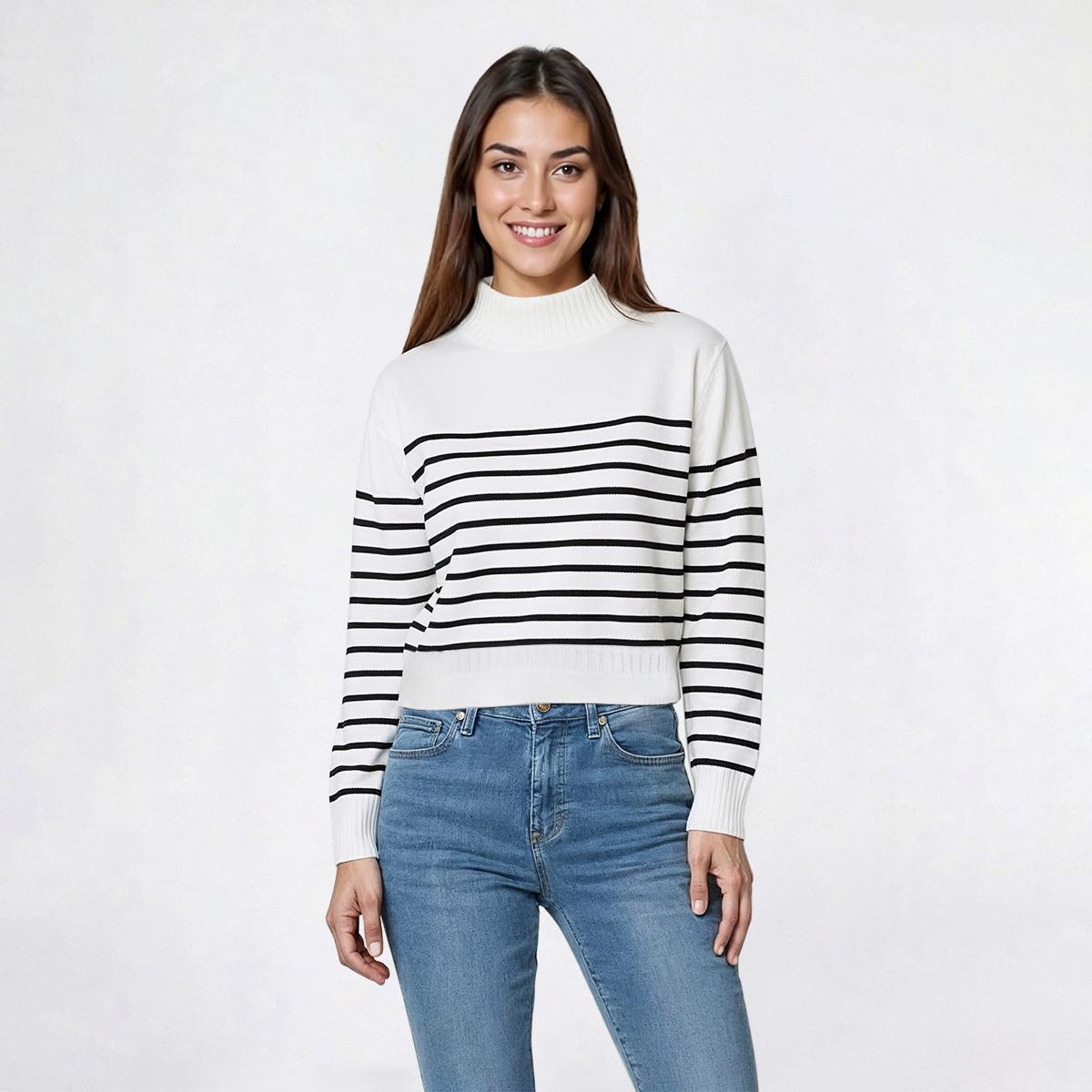 Click here for Womens Nautica Jeans Stripe Mock Neck Sweater prices